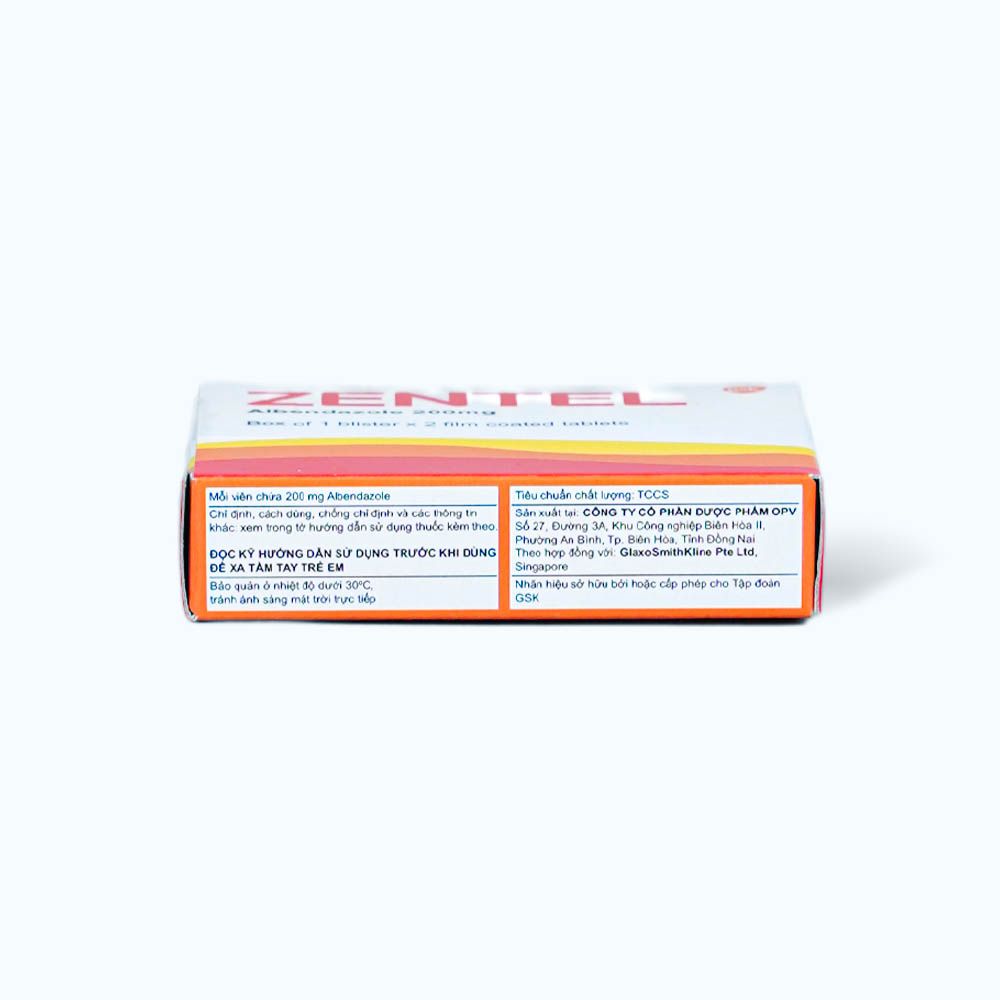 Viên nén Zentel 200mg điều trị nhiễm giun (1 vỉ x 2 viên)