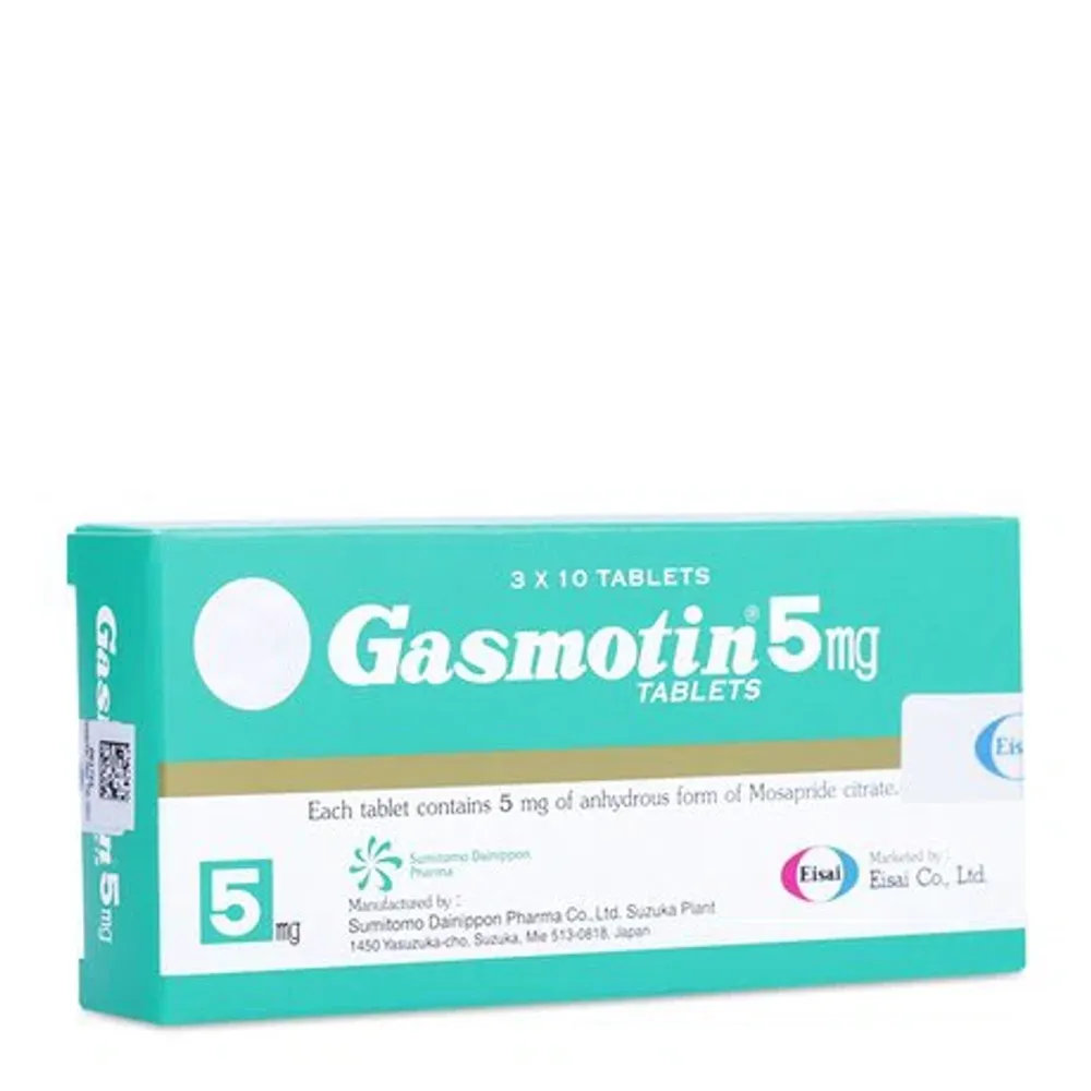 Viên nén Gasmotin 5mg trị nóng ruột, buồn nôn, trào ngược dạ dày (3 vỉ ...