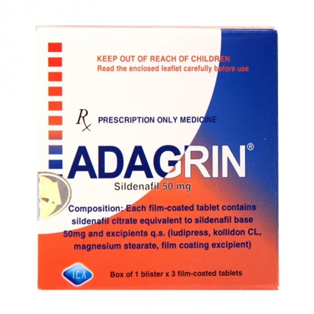 Viên nén Adagrin 50mg điều trị rối loạn cương dương ở nam giới (1 vỉ x ...