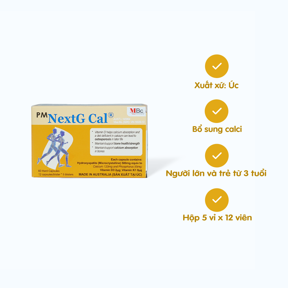 Viên nang Nextg Cal bổ sung calci, phối hợp trị loãng xương (5 vỉ x 12 ...