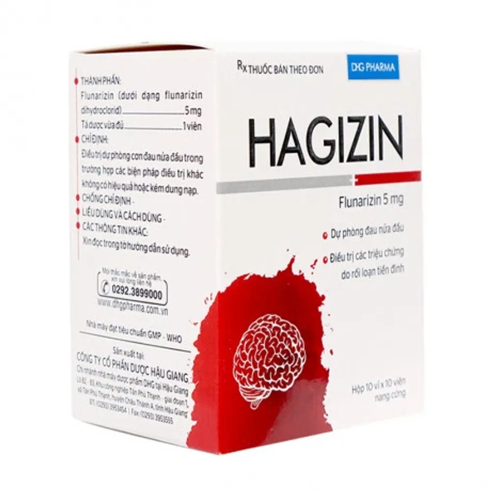 Viên nang Hagizin 5mg điều trị phòng ngừa cơn đau nữa đầu (10 vỉ X 10 viên)