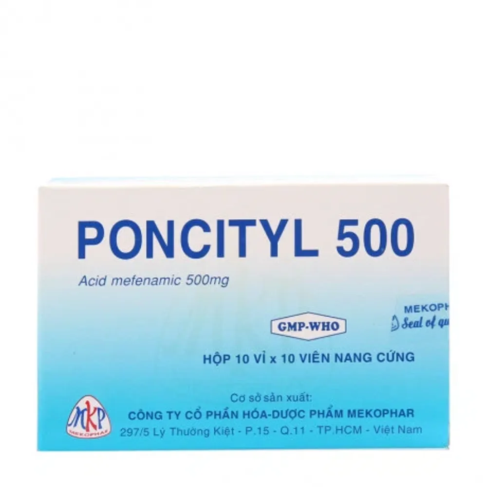 Viên nang Poncityl 500mg giảm đau nửa đầu, đau cơ, chấn thương (10 vỉ x ...