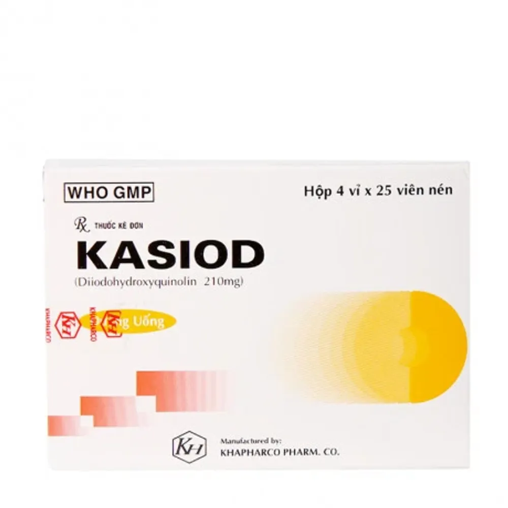 Viên nén Kasiod 210mg trị lỵ amid đường ruột, tiêu chảy (4 vỉ x 25 viên)