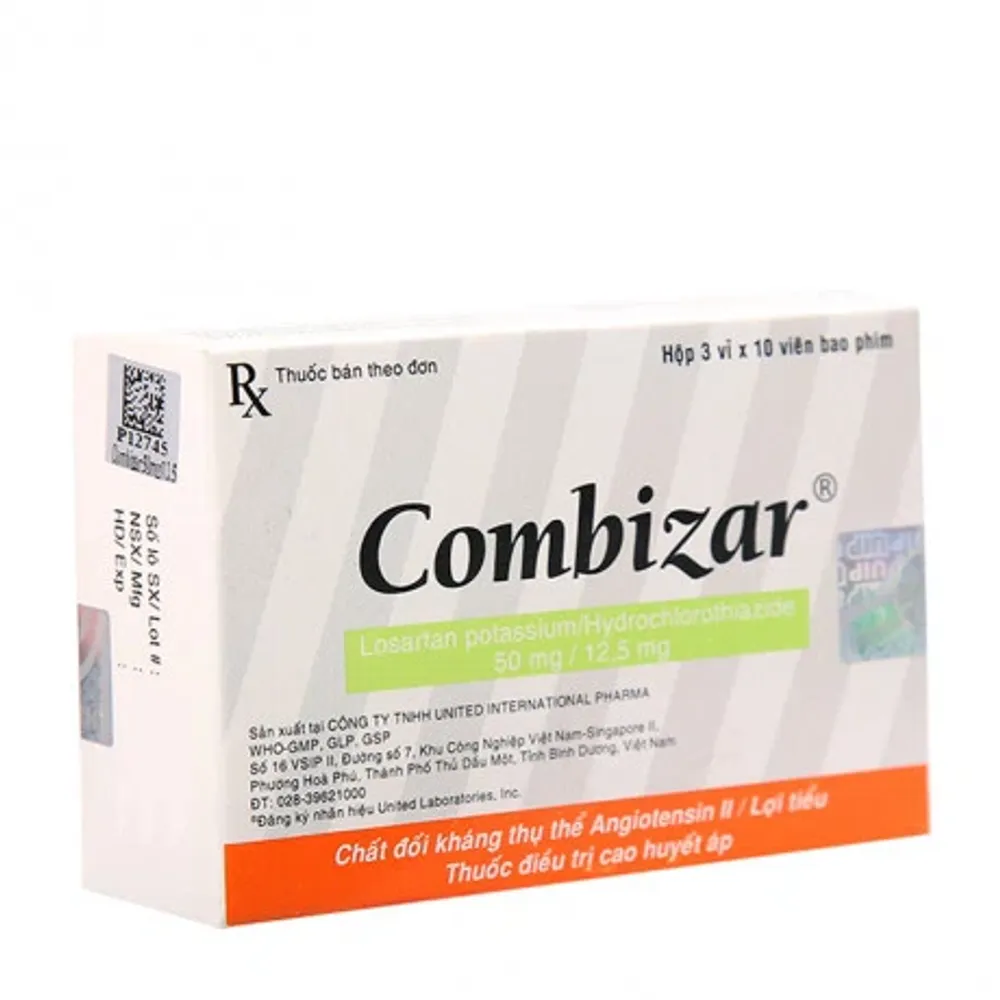 Viên nén Combizar 50mg/12.5mg điều trị tăng huyết áp (3 vỉ x 10 viên)