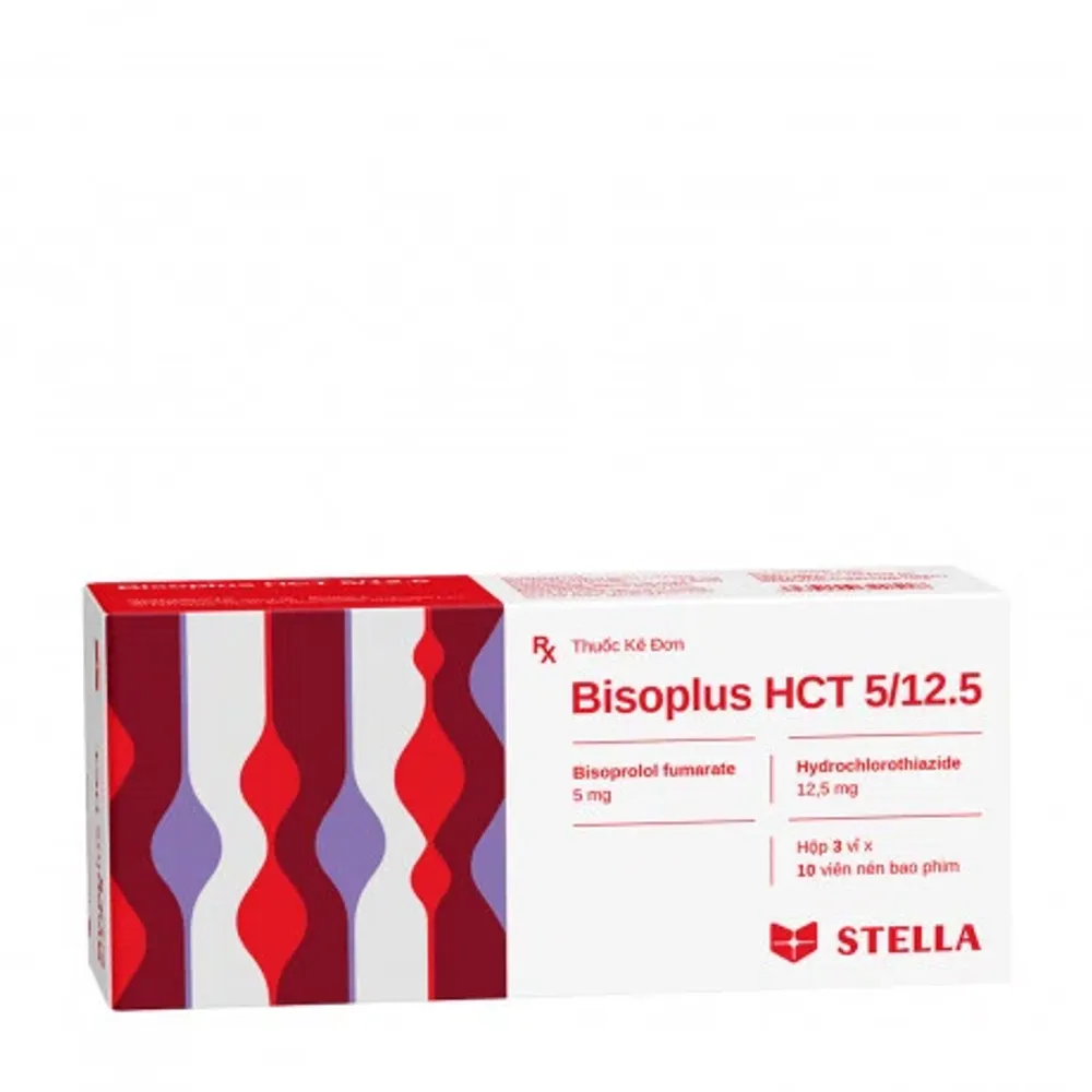 Viên nén Bisoplus HCT 5mg/12.5mg điều trị tăng huyết áp (3 vỉ x 10 viên)