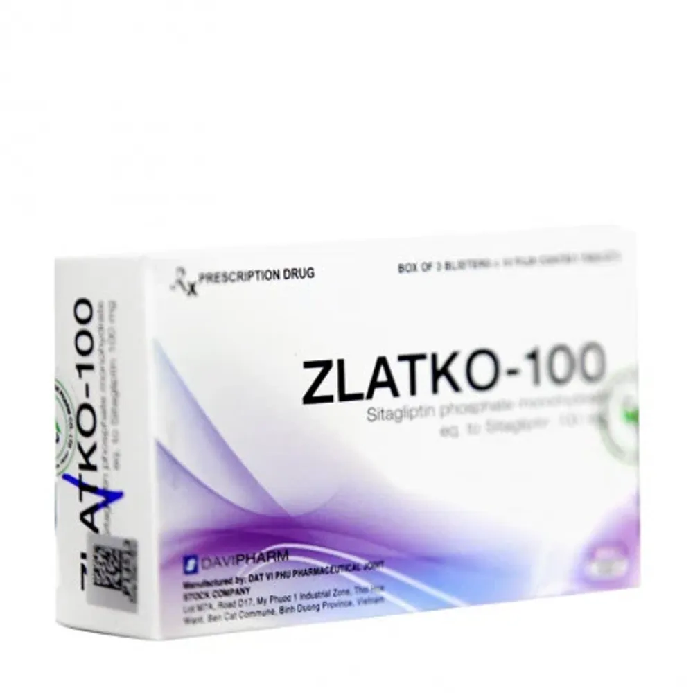 Viên nén Zlatko 100mg điều trị đái tháo đường type 2 (3 vỉ x 10 viên)