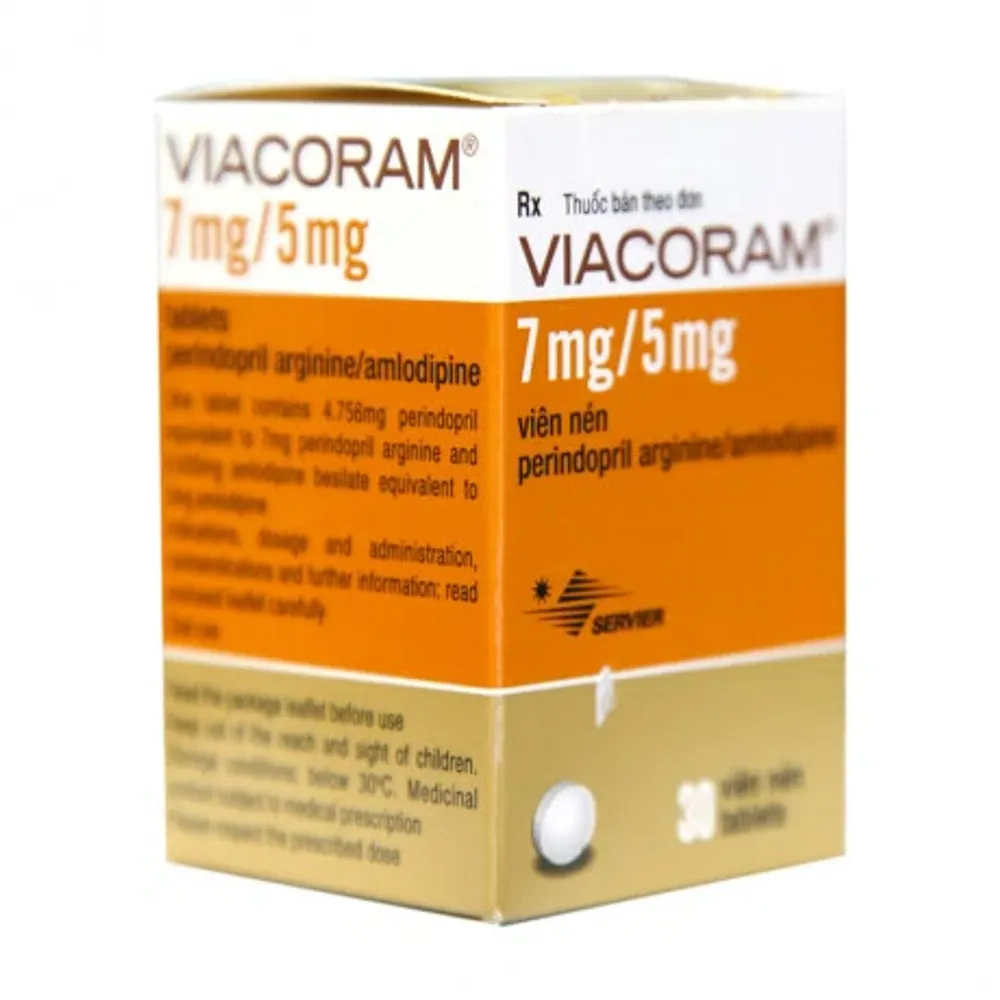 Viên nén Viacoram 7mg/5mg điều trị tăng huyết áp (chai 30 viên)