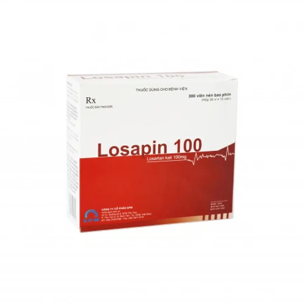 Viên nén Losapin 100mg điều trị tăng huyết áp (3 vỉ x 10 viên)