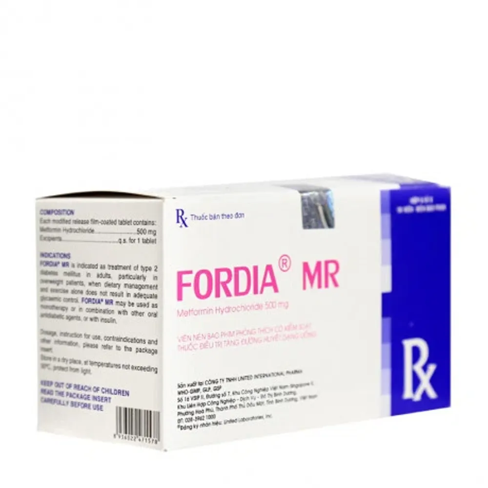 Viên nén Fordia MR 500mg điều trị đái tháo đường type 2 (6 vỉ x 10 viên)