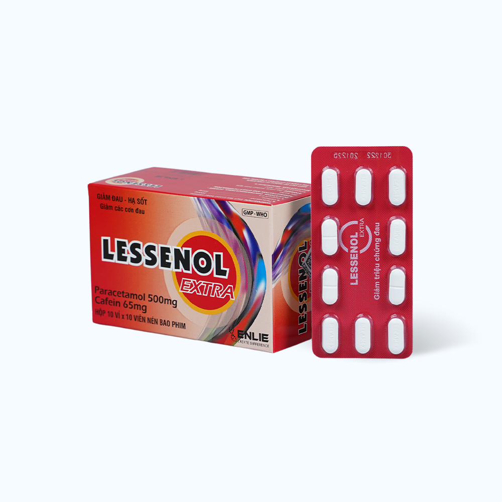Viên nén Lessenol Extra điều trị triệu chứng cảm cúm: đau đầu, sốt, đau ...