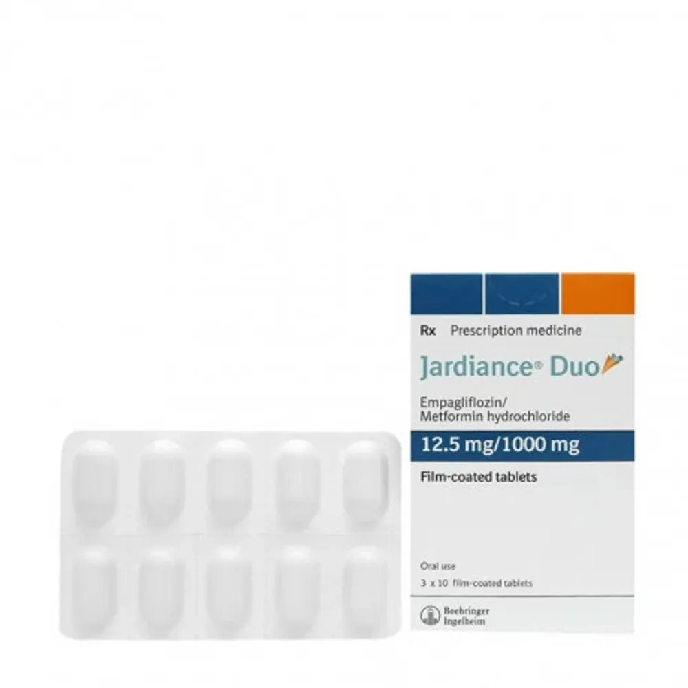 Viên nén Jardiance Duo 12.5mg/1000mg điều trị đái tháo đường type 2 (3 vỉ x 10 viên)