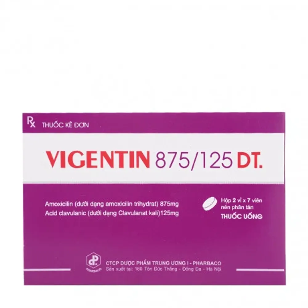 Thuốc Kháng Sinh Vigentin 875Mg/125Mg - Hộp 2 Vỉ X 7 Viên
