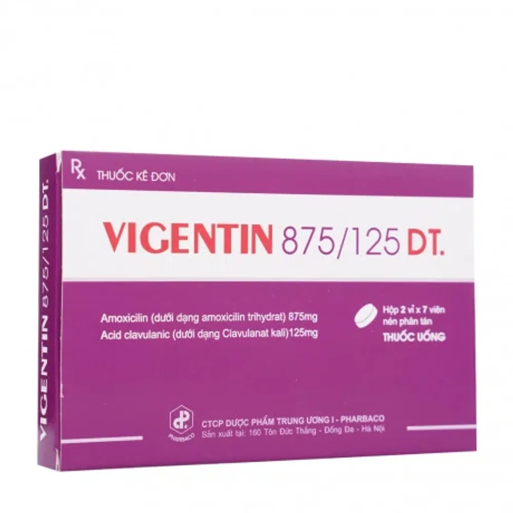 Thuốc Kháng Sinh Vigentin 875Mg/125Mg - Hộp 2 Vỉ X 7 Viên