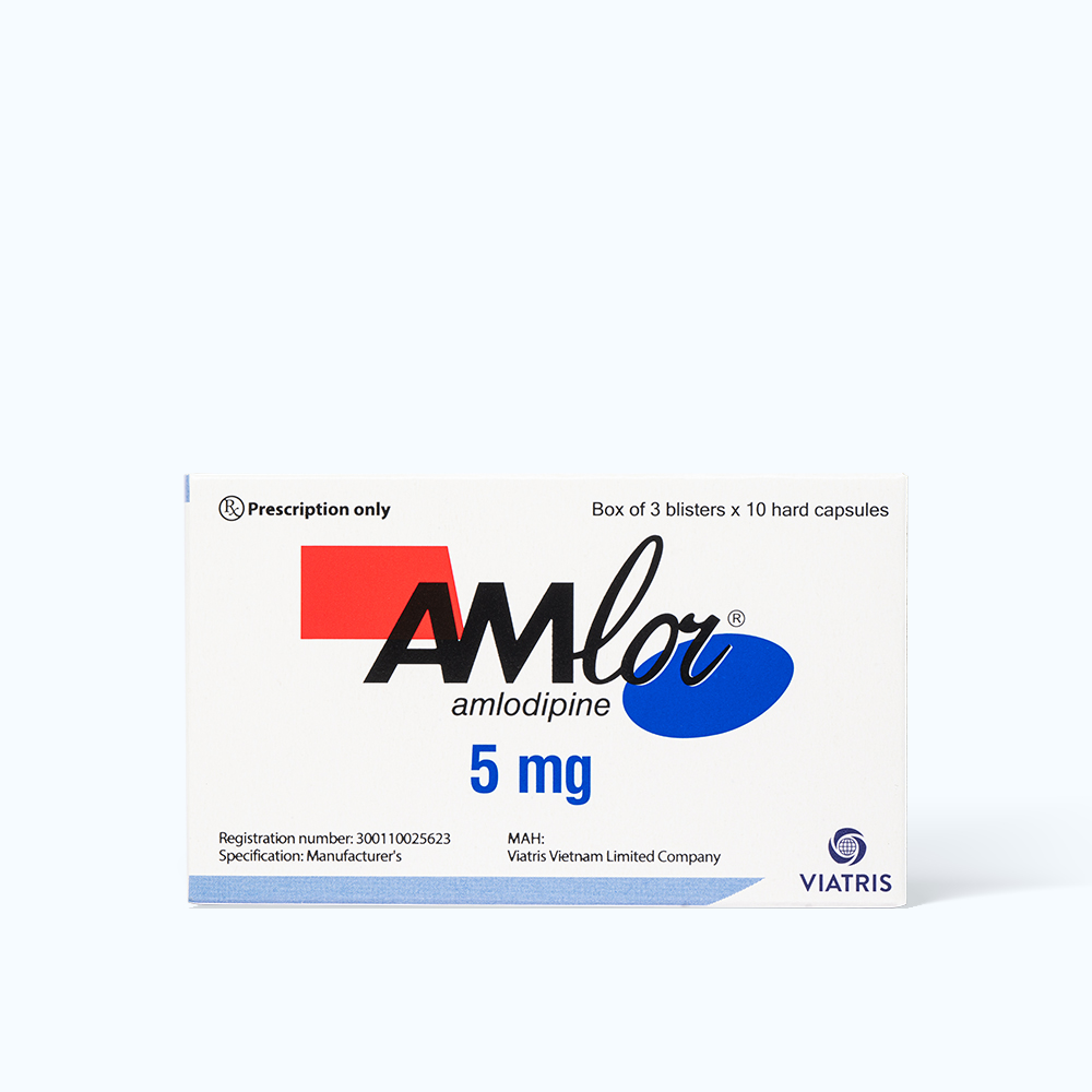 Viên nang Amlor Cap 5mg điều trị tăng huyết áp, đau thắt ngực (3 vỉ x ...