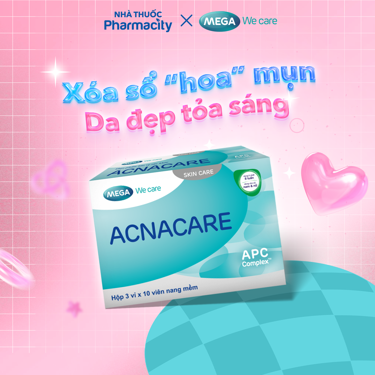 Viên uống Acnacare làm đẹp da (Hộp 3 vỉ x 10 viên)