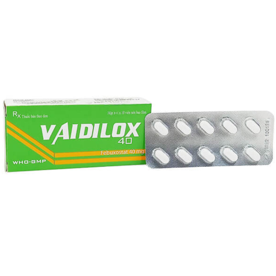 Viên nén Vaidilox 40mg trị tăng acid uric mạn tính (3 vỉ x 10 viên)
