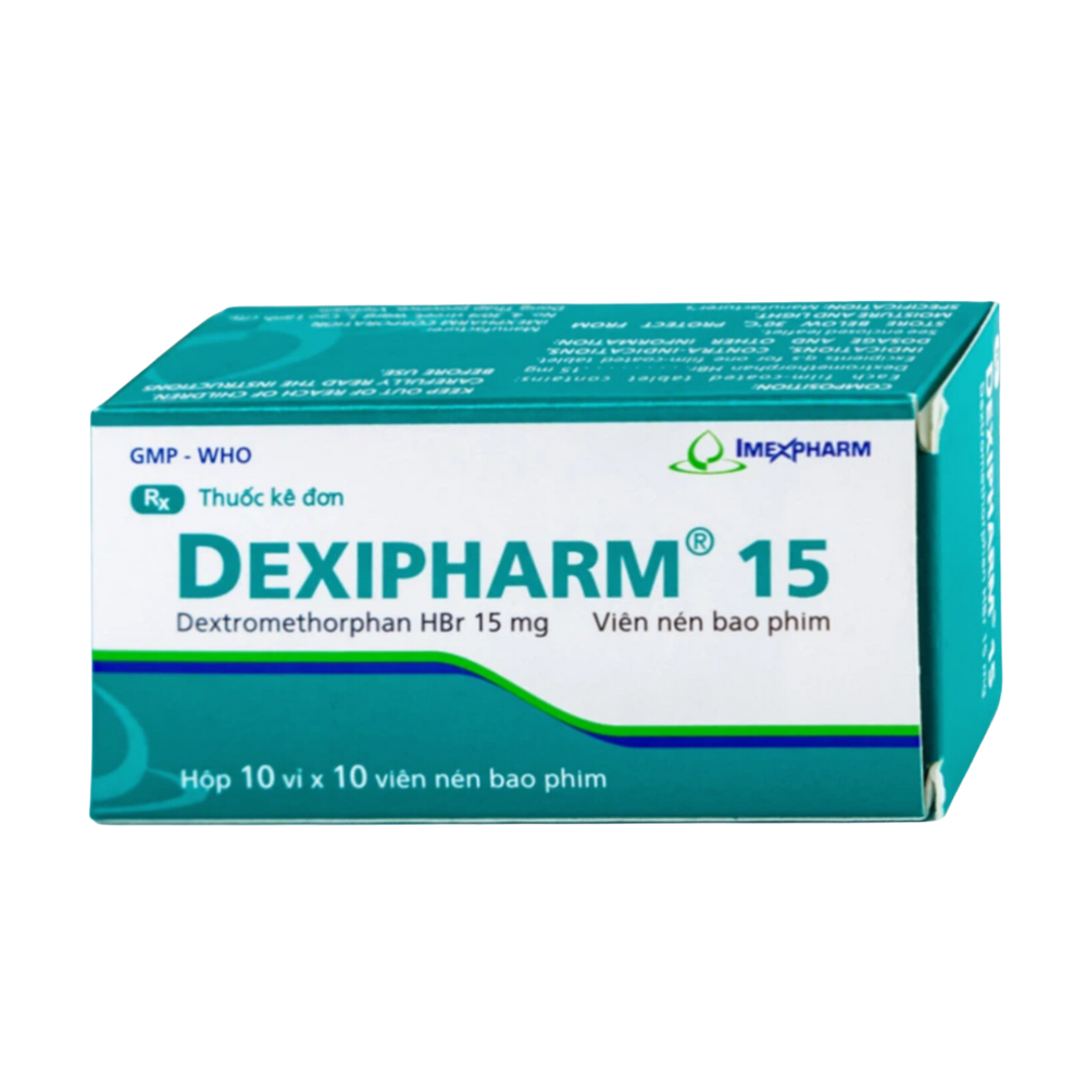 Viên nén Dexipharm 15mg trị ho khan do kích thích (10 vỉ x 10 viên)