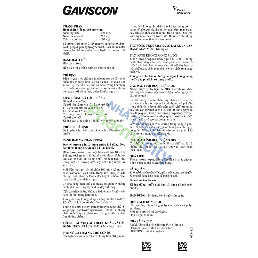 Thuốc Gaviscon Suspension trị trào ngược dạ dày thực quản (24 gói x 10ml)