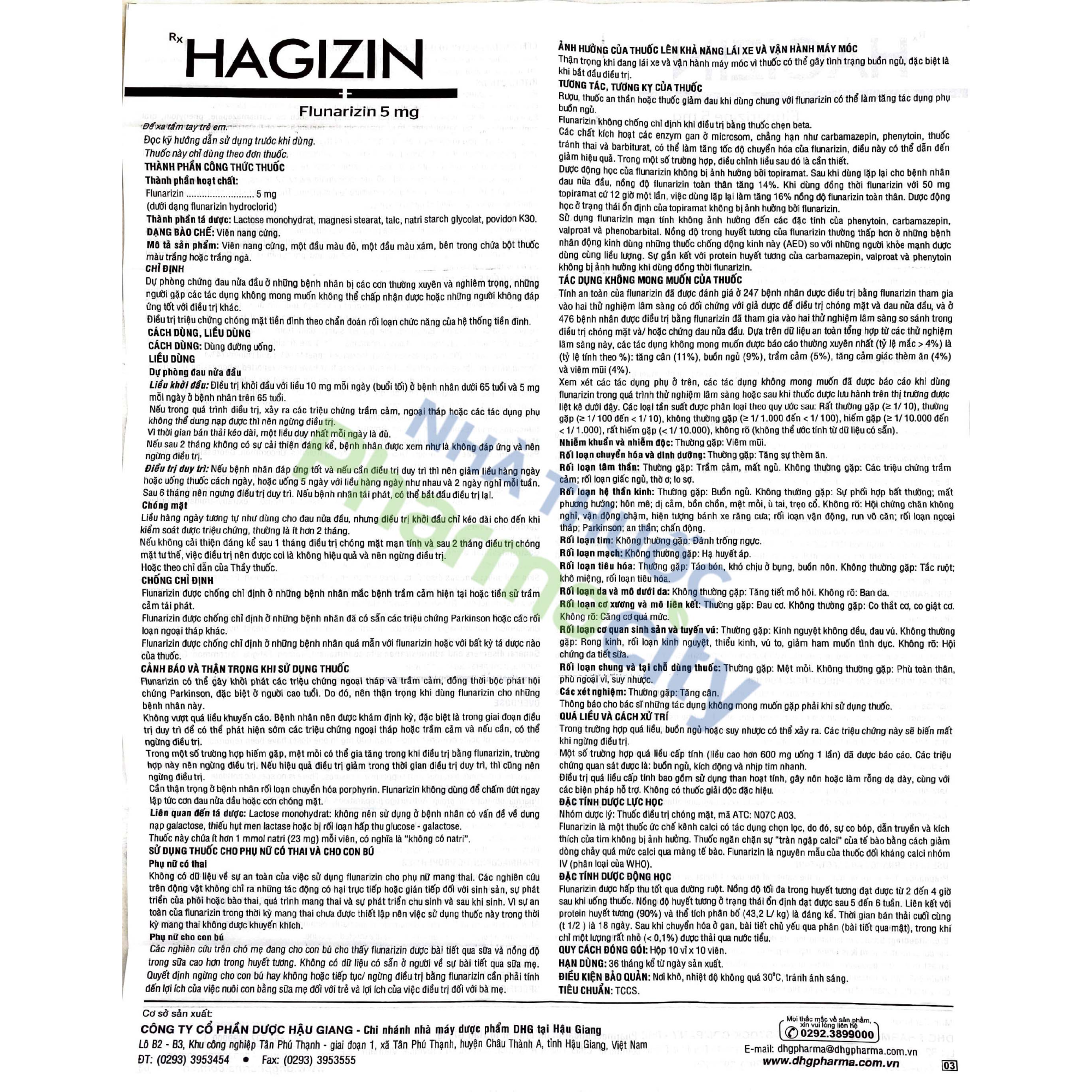Viên nang Hagizin 5mg điều trị phòng ngừa cơn đau nữa đầu (10 vỉ X 10 viên)
