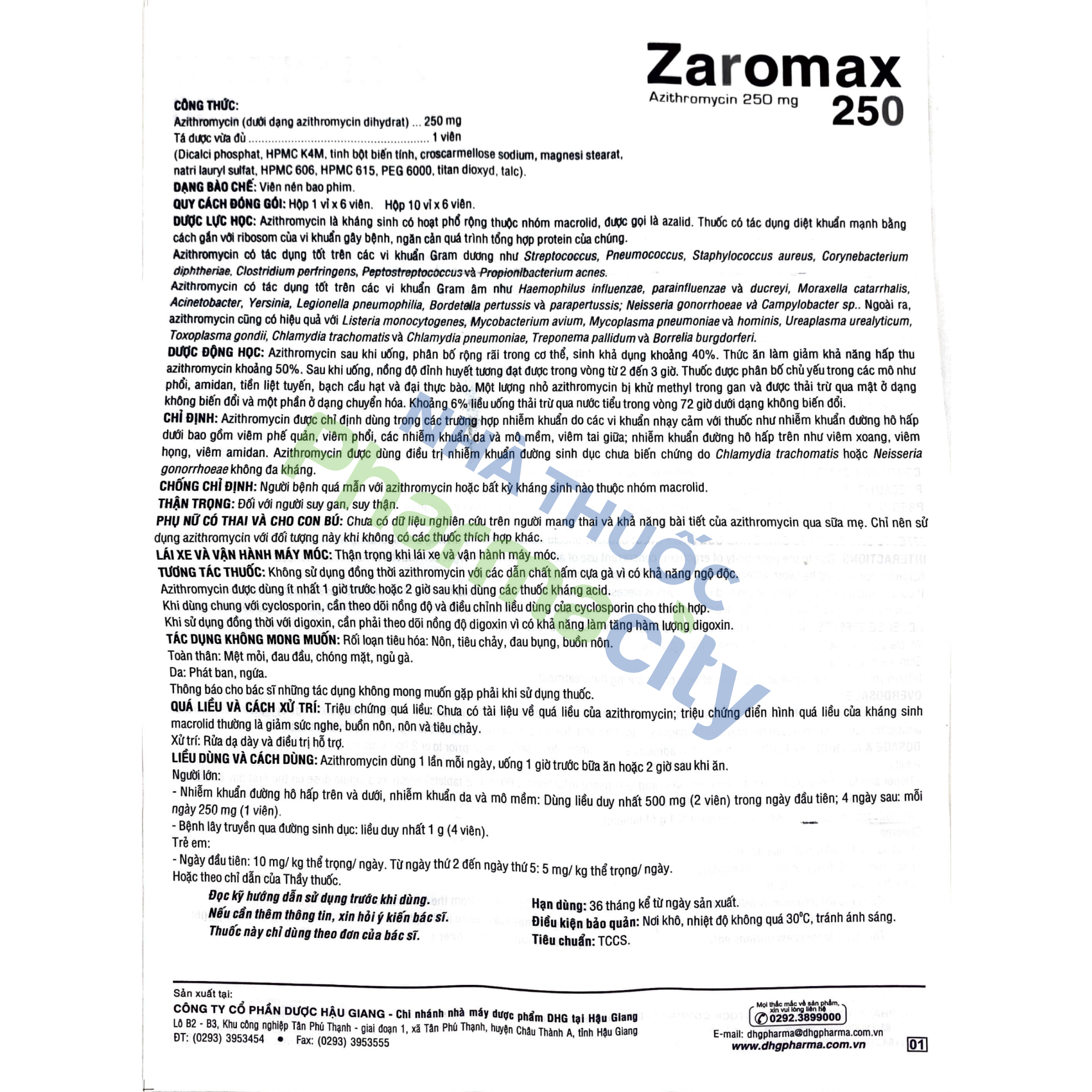 Viên nén Zaromax 250mg điều trị nhiễm khuẩn đường hô hấp (10 vỉ x 6 viên)