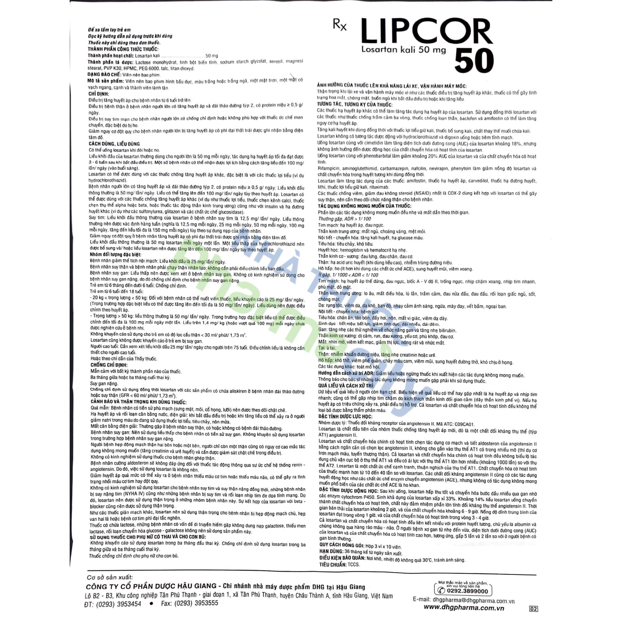 Viên nén Lipcor 50mg DHG điều trị tăng huyết áp (3 vỉ x 10 viên)