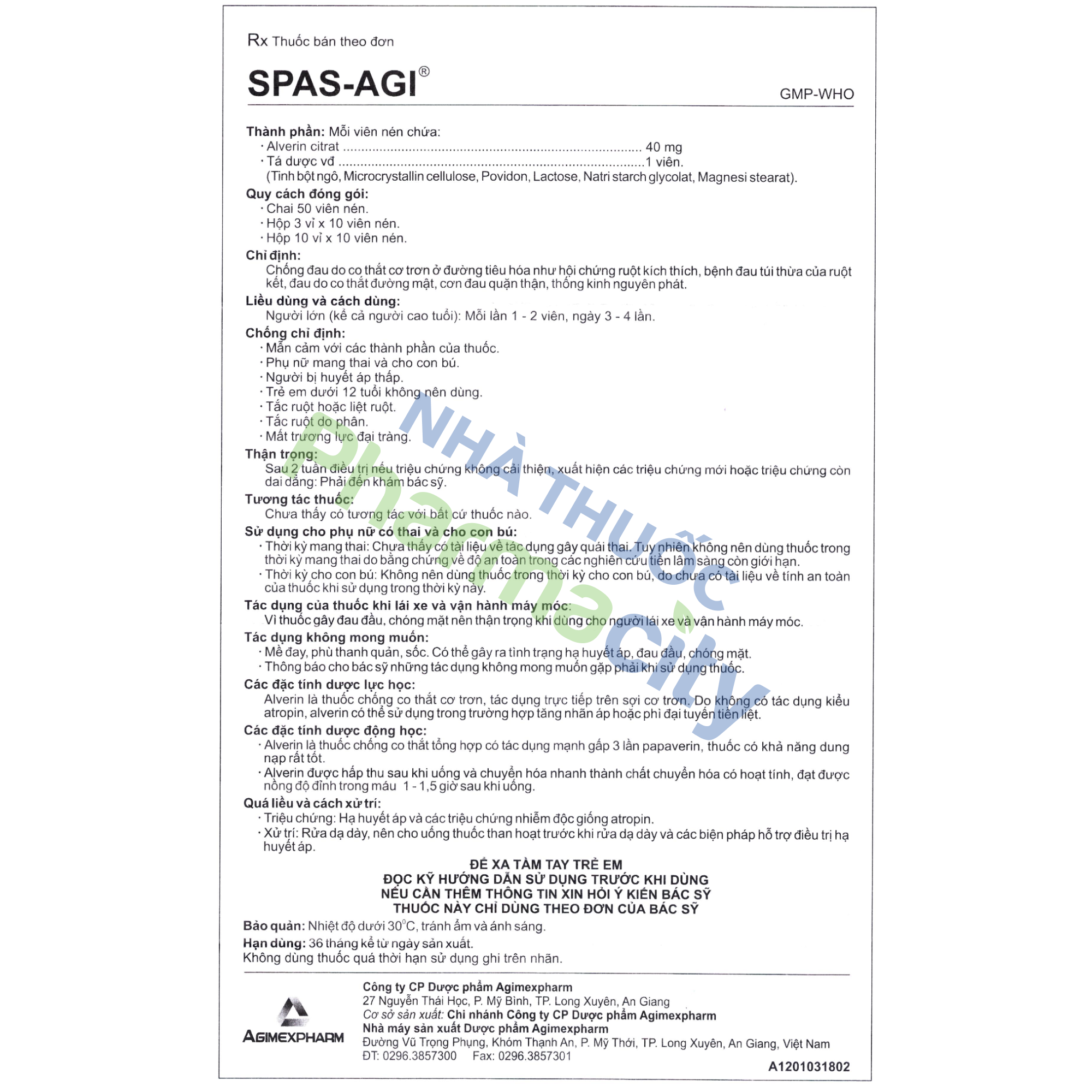Viên nén Spas-agi 40mg chống co thắt cơ trơn đường tiêu hóa (3 vỉ x 10 ...
