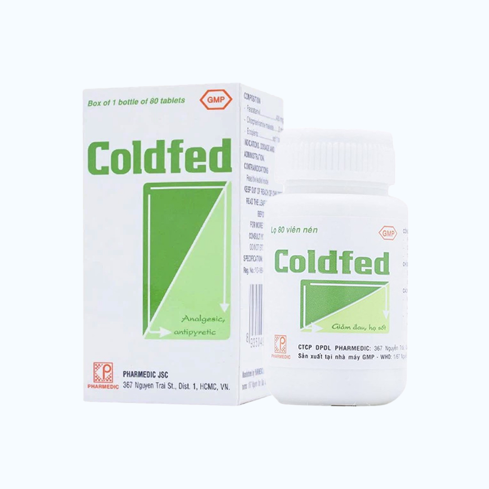Viên nén Coldfed điều trị các triệu chứng cảm cúm (chai 80 viên)