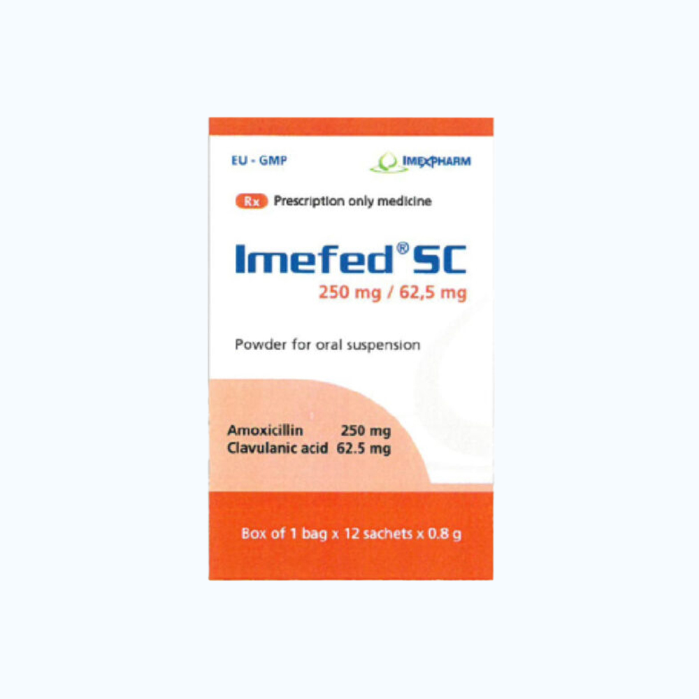 Thuốc bột Imefed SC 250mg/62,5mg điều trị nhiễm khuẩn (hộp 12 gói)