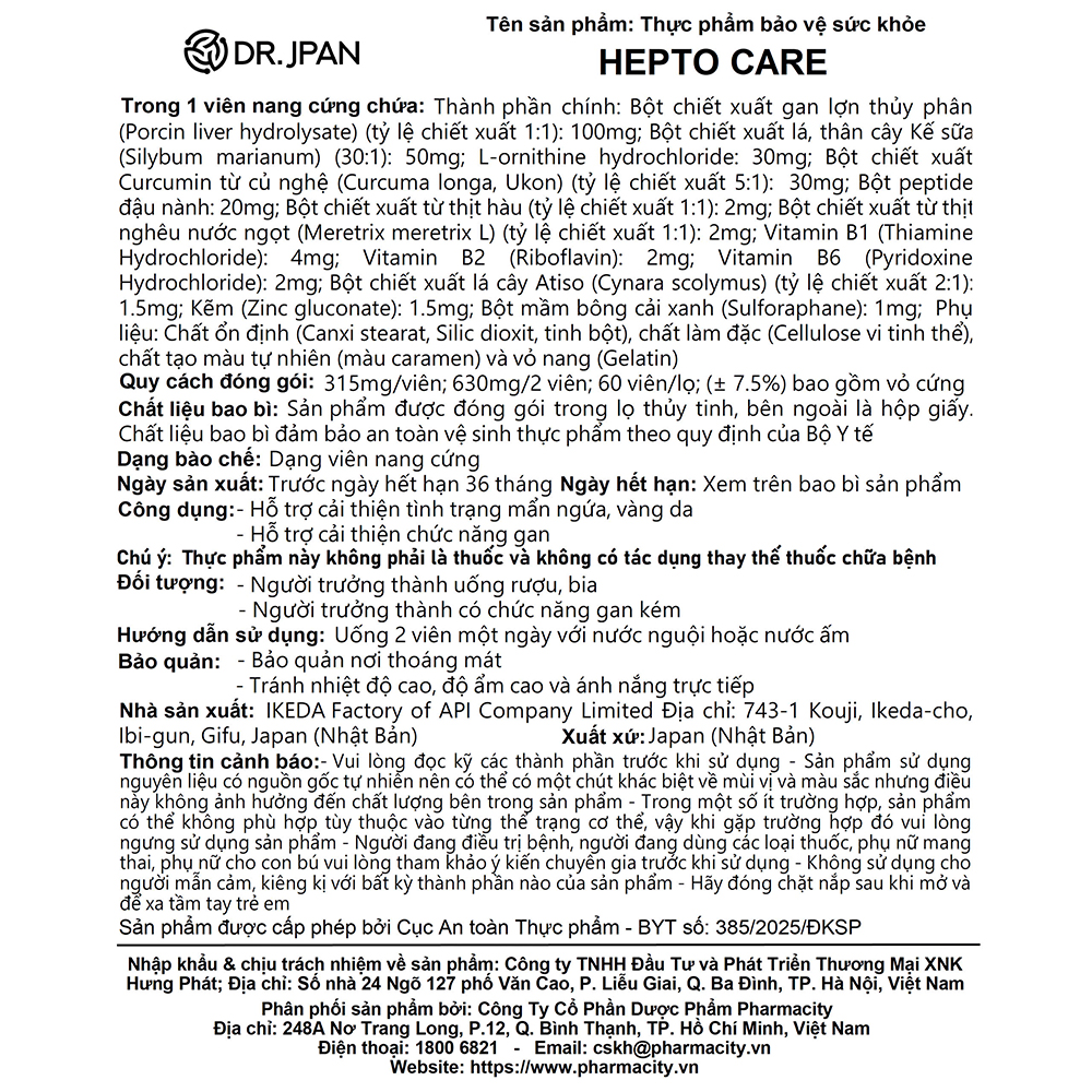 TPBVSK HEPTO CARE Hỗ Trợ Cải Thiện Chức Năng Gan (Hộp 60 viên)