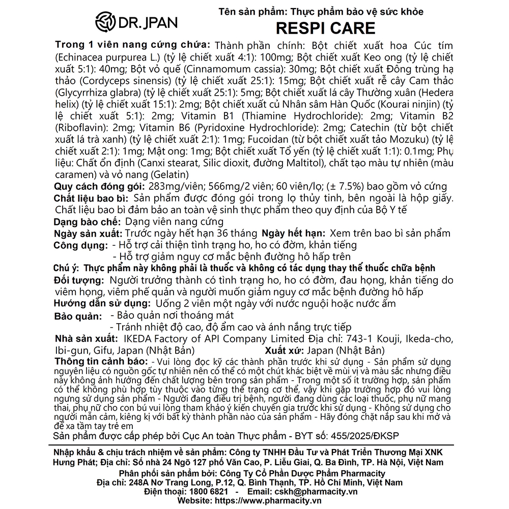 TPBVSK RESPI CARE Hỗ Trợ Cải Thiện Tình Trạng Ho Có Đờm, Khản Tiếng ...