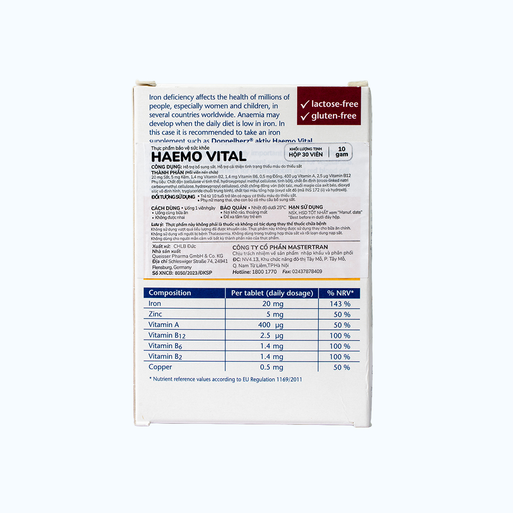 DOPPELHERZ Haemo Vital Bổ Sung Sắt (Hộp 30 Viên)