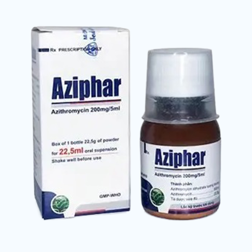 Bột pha uống Aziphar 200mg/5ml điều trị nhiễm khuẩn đường hô hấp (chai ...
