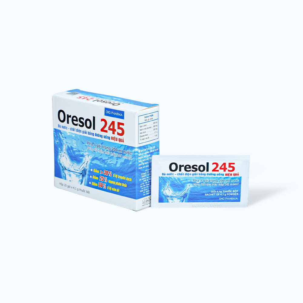Thuốc bột Oresol 245 DHG điều trị mất nước (20 gói x 4,1g)