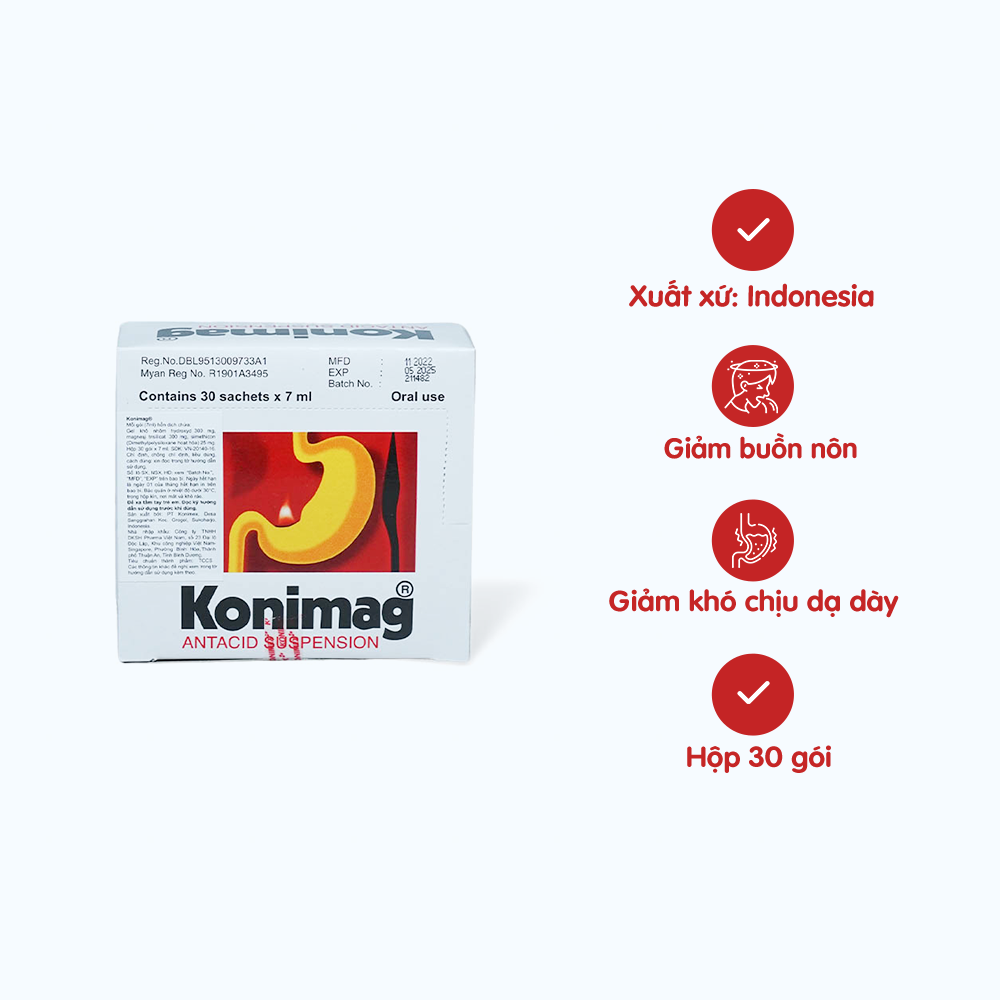Hỗn dịch uống Konimag làm giảm buồn nôn, khó tiêu do dư acid, khó chịu ...