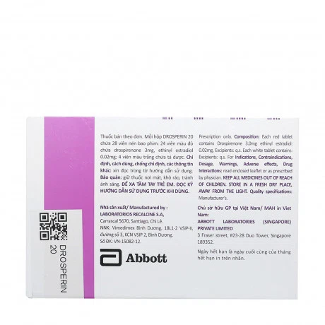 Viên nén Drosperin 3mg/0,02mg thuốc tránh thai hàng ngày (1 vỉ x 28 viên)