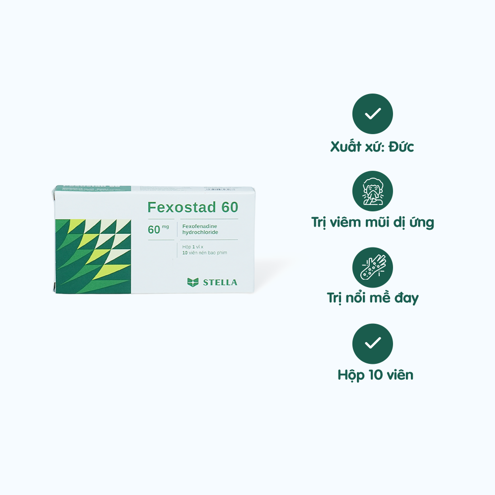 Viên nén Fexostad Stella 60mg trị viêm mũi dị ứng, mày đay (1 vỉ x 10 viên)