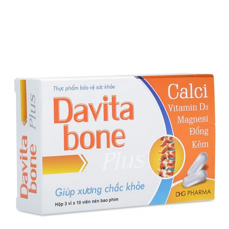Viên uống Davita Bone Plus bổ sung calci và vitamin D (Hộp 3 vỉ x 10 viên)