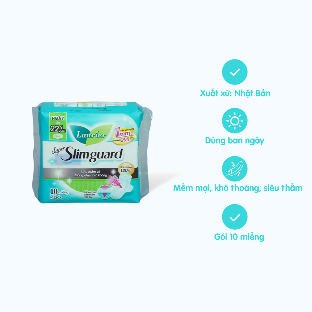 Băng vệ sinh ban ngày siêu mỏng cánh Laurier Super Slimguard 22.5cm (10 ...