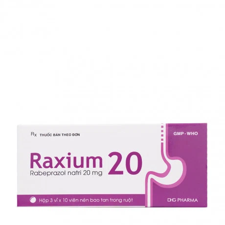 Viên bao tan ở ruột Raxium 20mg DHG điều trị loét dạ dày (3 vỉ x 10 viên)