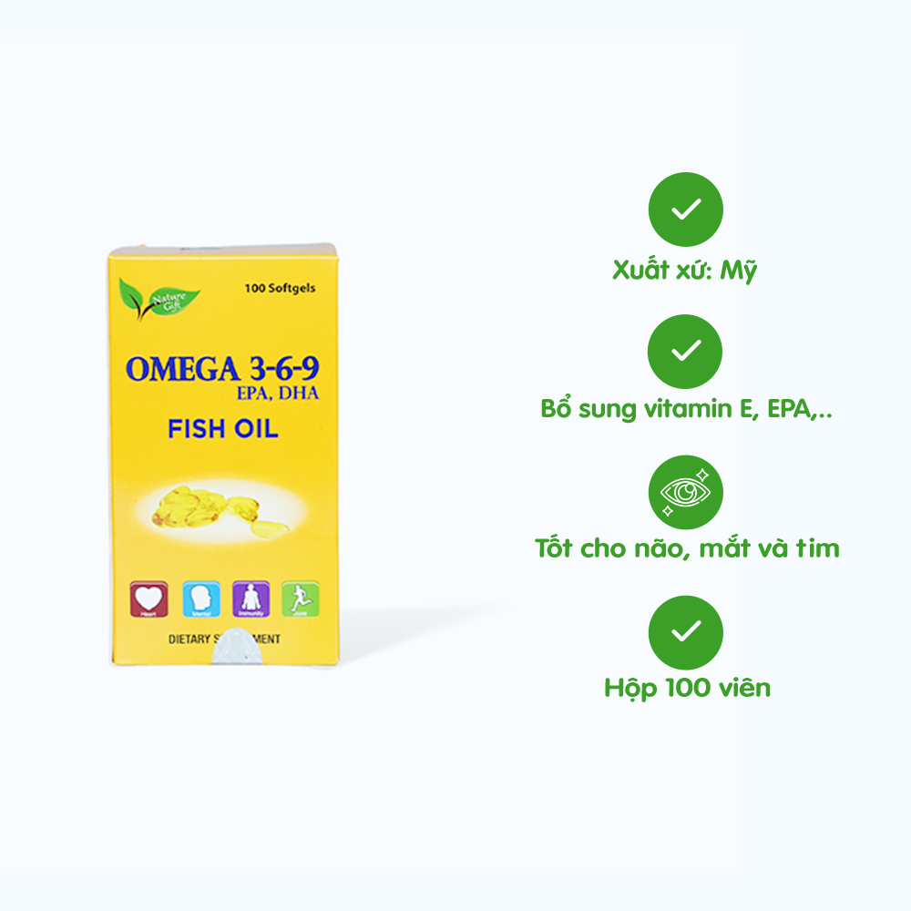 Viên uống Nature Gift Fish Oil Omega 369 hỗ trợ bổ não, mắt và tim (Hộp ...