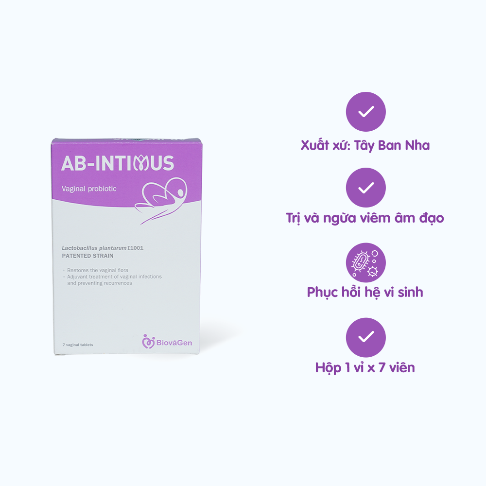 Viên nén đặt âm đạo AB – INTIMUS Cân bằng hệ vi sinh âm đạo (Hộp 1 vỉ x ...