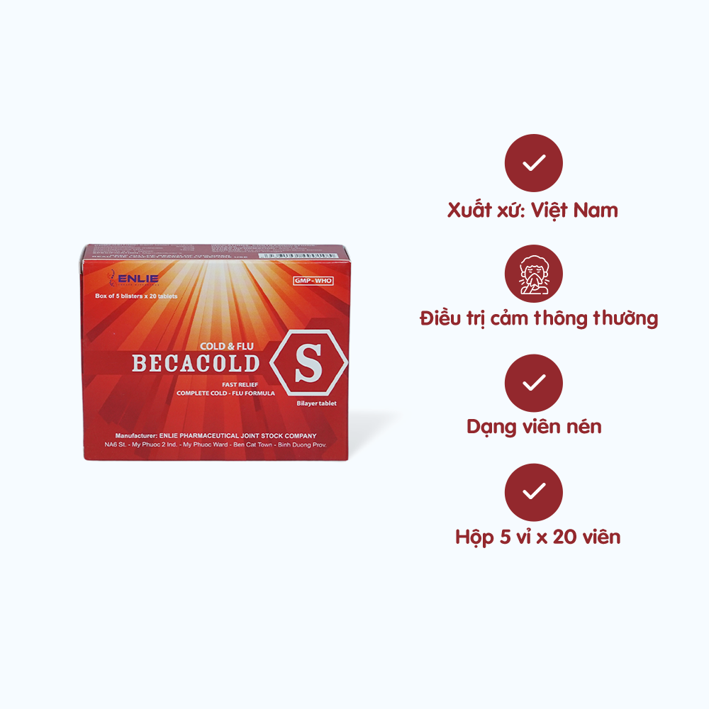 Viên nén Becacold-S trị các triệu chứng ho cảm thông thường (5 vỉ x 20 ...