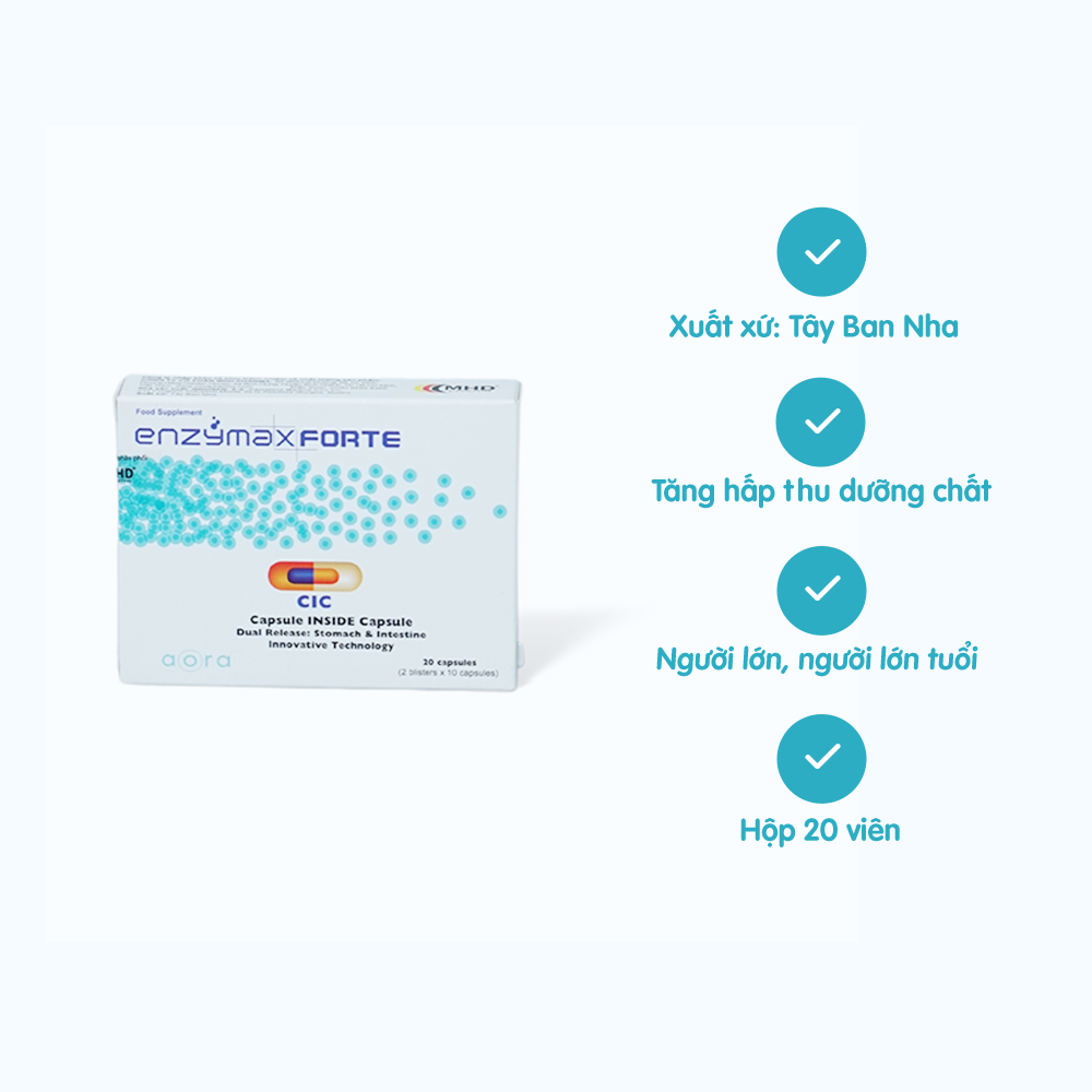 Viên nang kép Enzymax Forte men tiêu hóa hoạt tính cao giúp tiêu hóa ...
