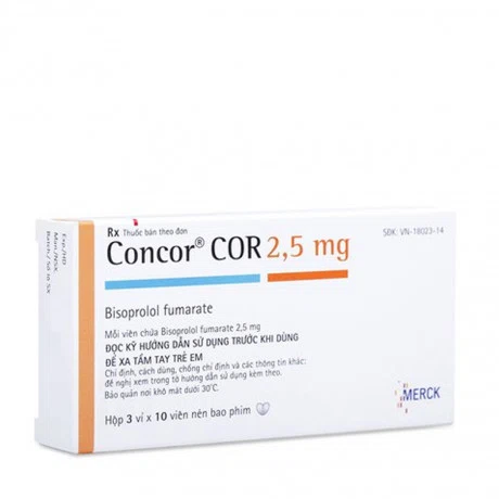 Viên nén Concor COR 2.5mg điều trị suy tim mạn tính (3 vỉ x 10 viên)