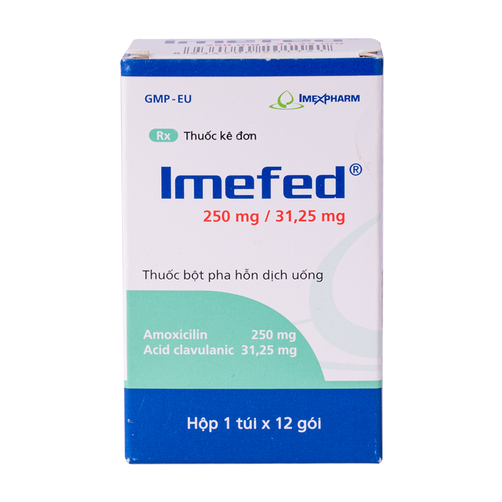 Bột pha uống Imefed 250mg/31,25mg điều trị nhiễm khuẩn (hộp 12 gói)