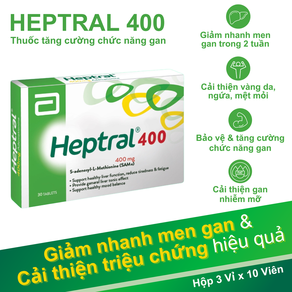 Viên uống Abbott Heptral 400 hỗ trợ chức năng gan (Hộp 30 viên)