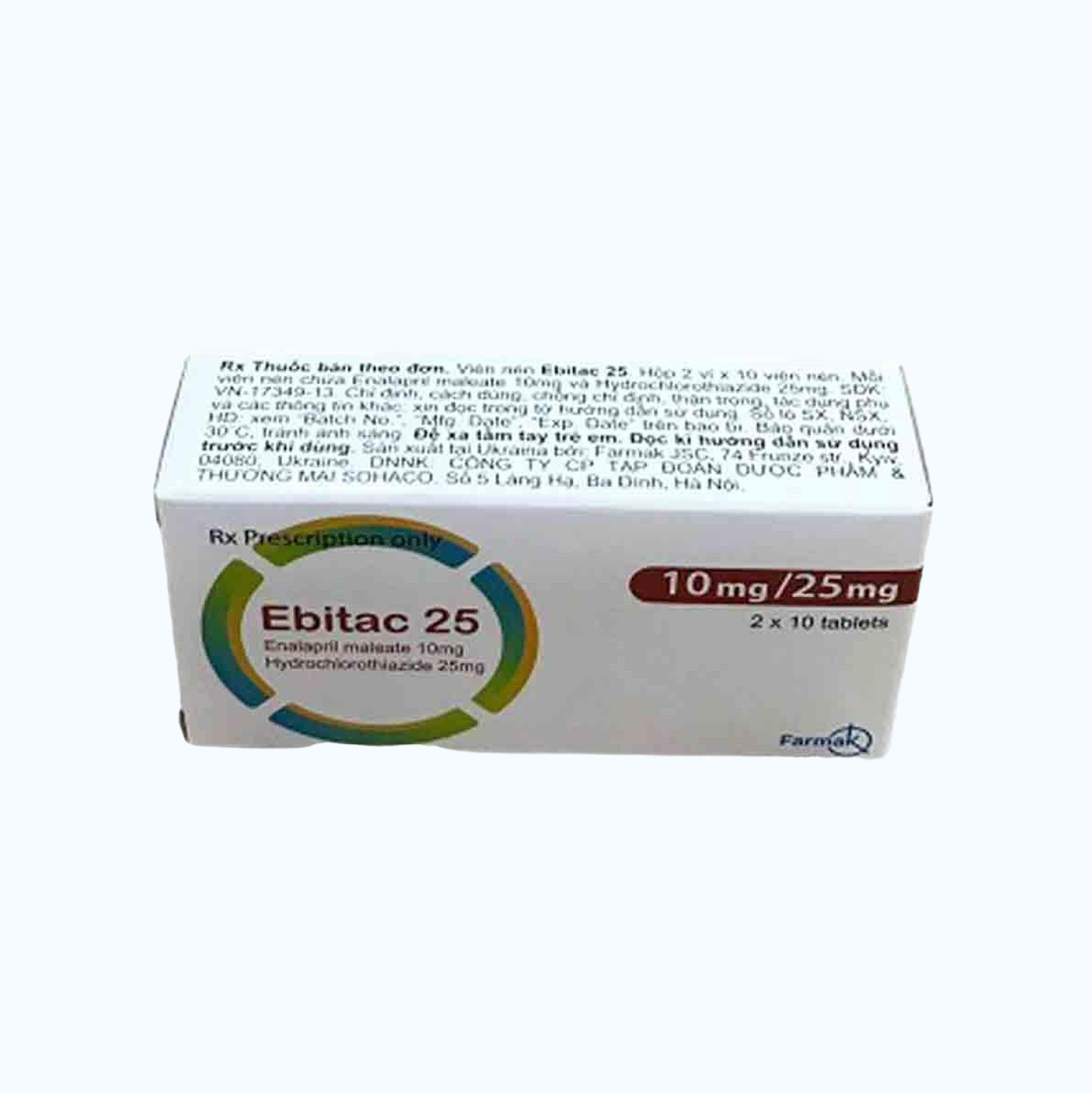 Viên nén Ebitac Tab 10mg /25mg điều trị tăng huyết áp, suy tim (2 vỉ x ...