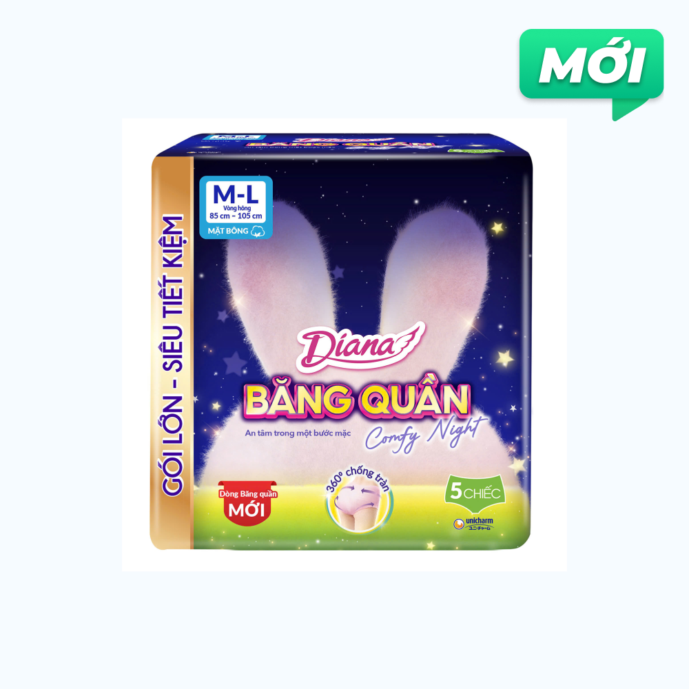Băng vệ sinh dạng quần Diana Comfy Night Size M-L (5 Chiếc/Gói)