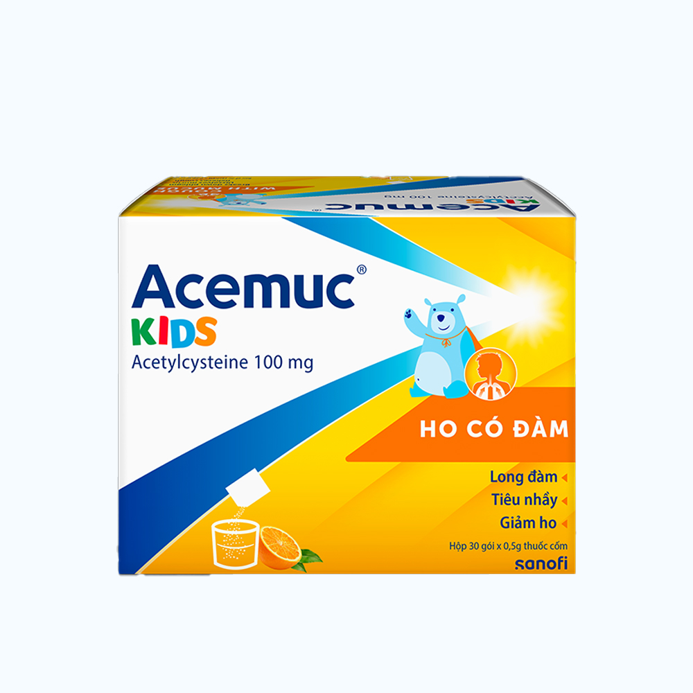 Thuốc cốm Acemuc 100mg tiêu chất nhầy trong bệnh nhầy nhớt (hộp 30 gói)
