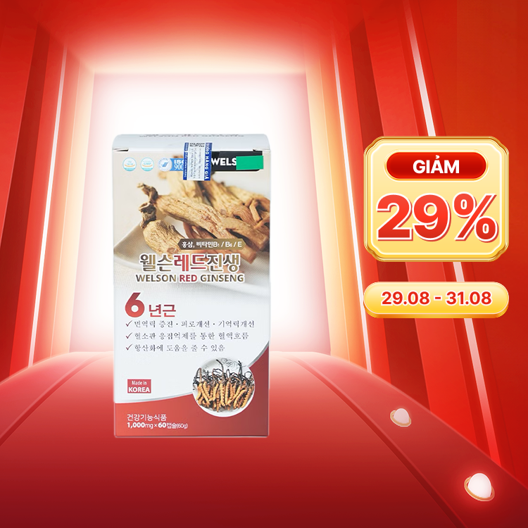 Viên uống hồng sâm Welson Red Ginseng hỗ trợ bồi bổ sức khỏe (Lọ 60 viên)